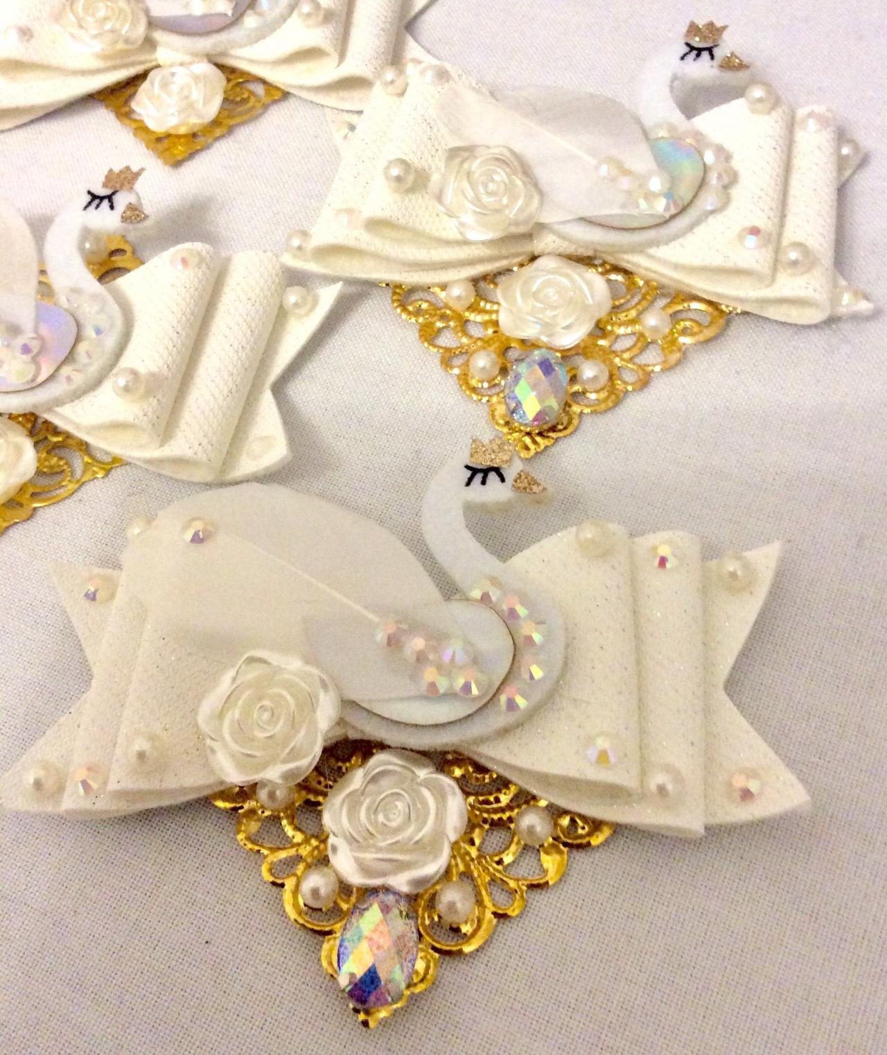 Beautiful Classic Lolita Hair Bow Roses Print Pearls Swan Cabochon ...