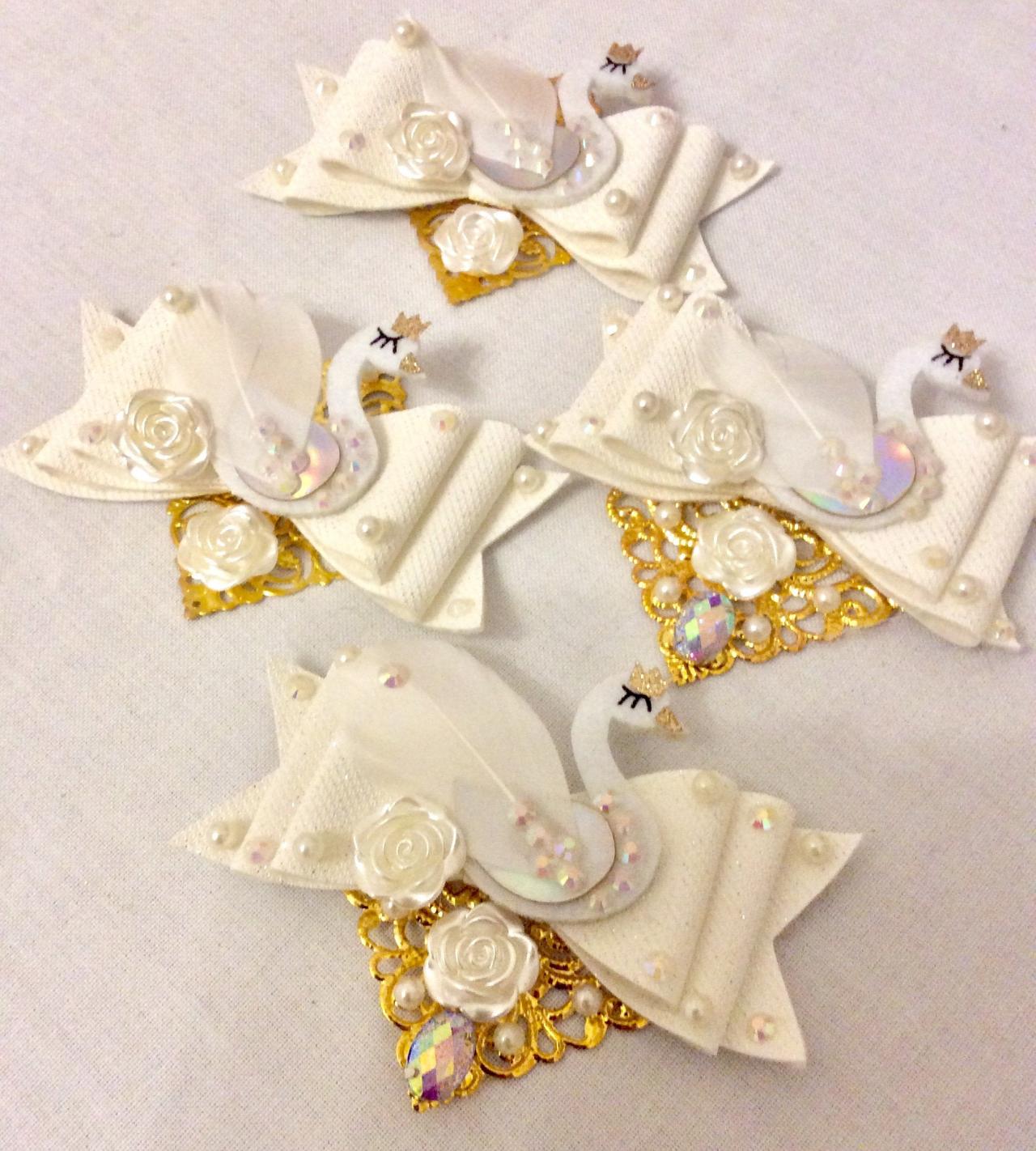 Beautiful Classic Lolita Hair Bow Roses Print Pearls Swan Cabochon ...