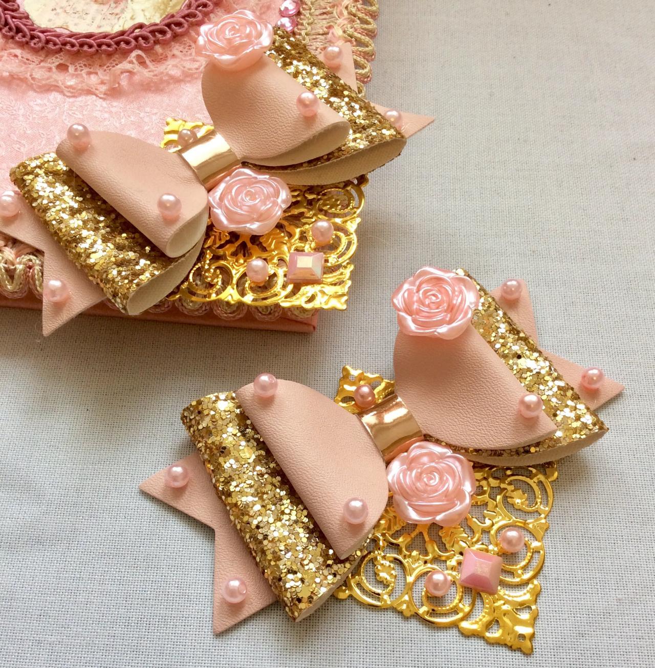 Beautiful Classic Lolita Hair Bow Roses Print Pearls Cameo Cabochon ...