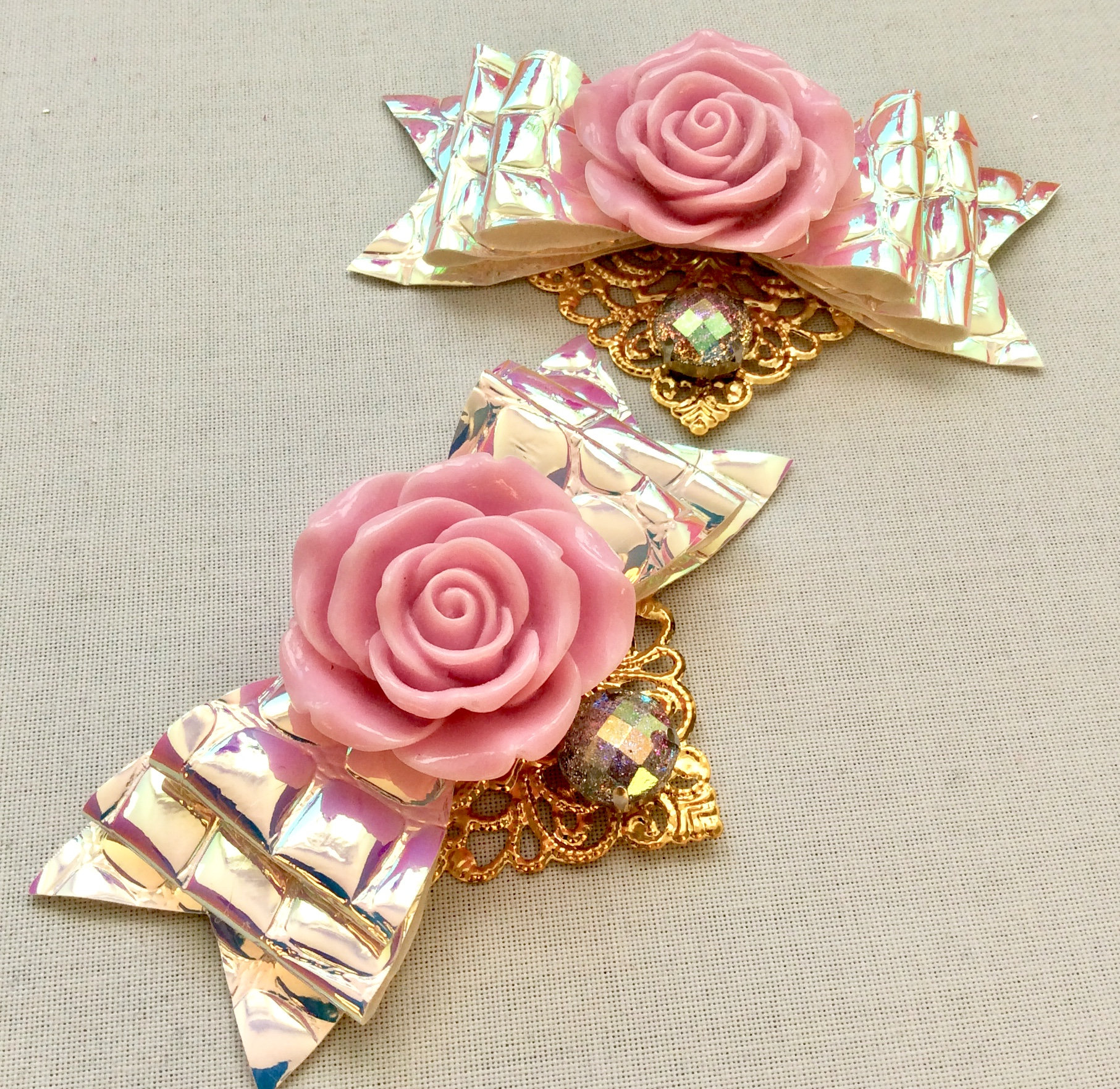 Beautiful Classic Lolita Hair Bow Roses Pearls Lilac Lavender Gold ...