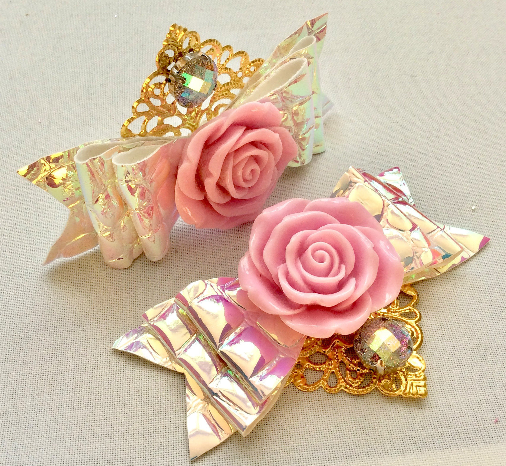 Beautiful Classic Lolita Hair Bow Roses Pearls Lilac Lavender Gold ...