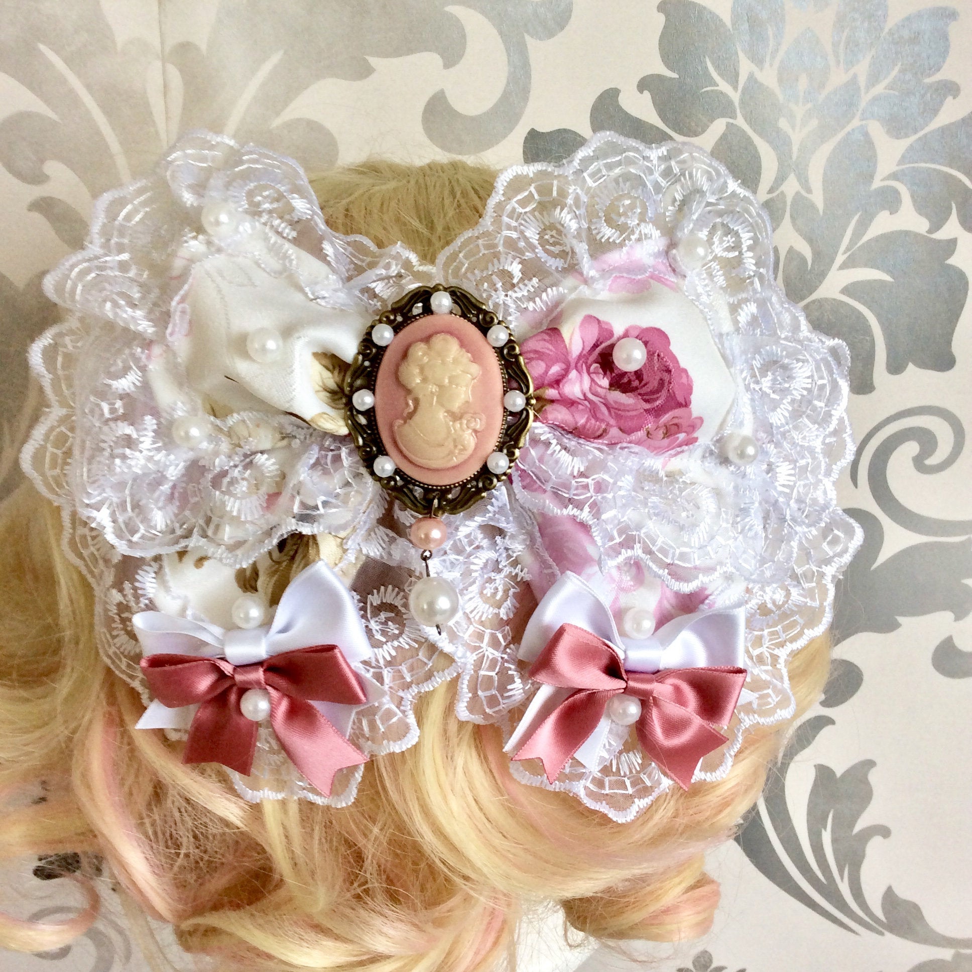 Beautiful Classic Lolita Hair Bow Sweetheart Tulle Lace Lace Roses ...
